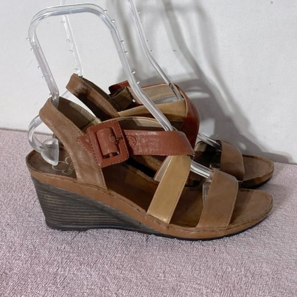 Karston | Shoes | Karston Brown Leather Strappy Low Wedge Sandals 4 ...